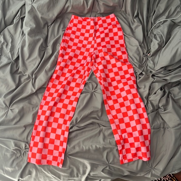 SHEIN | Pants & Jumpsuits | Pinkred Checkers Straight Leg Pants Sizexs ...